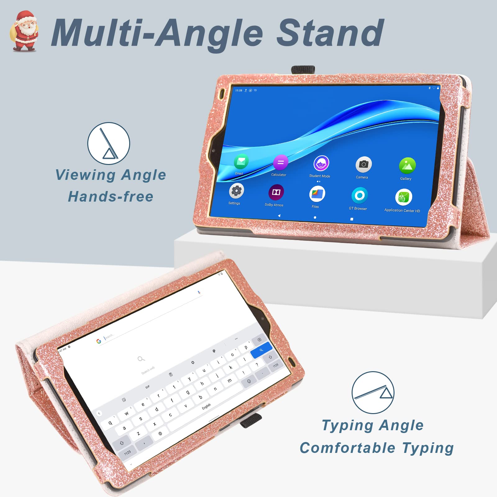 DMLuna Case for Moxee Tablet 2 8 Inch (Model: MT-T8B22) 2022 Release, Folio Premium PU Leather Cover with Hand Strap/Card Holder, Glitter Rose