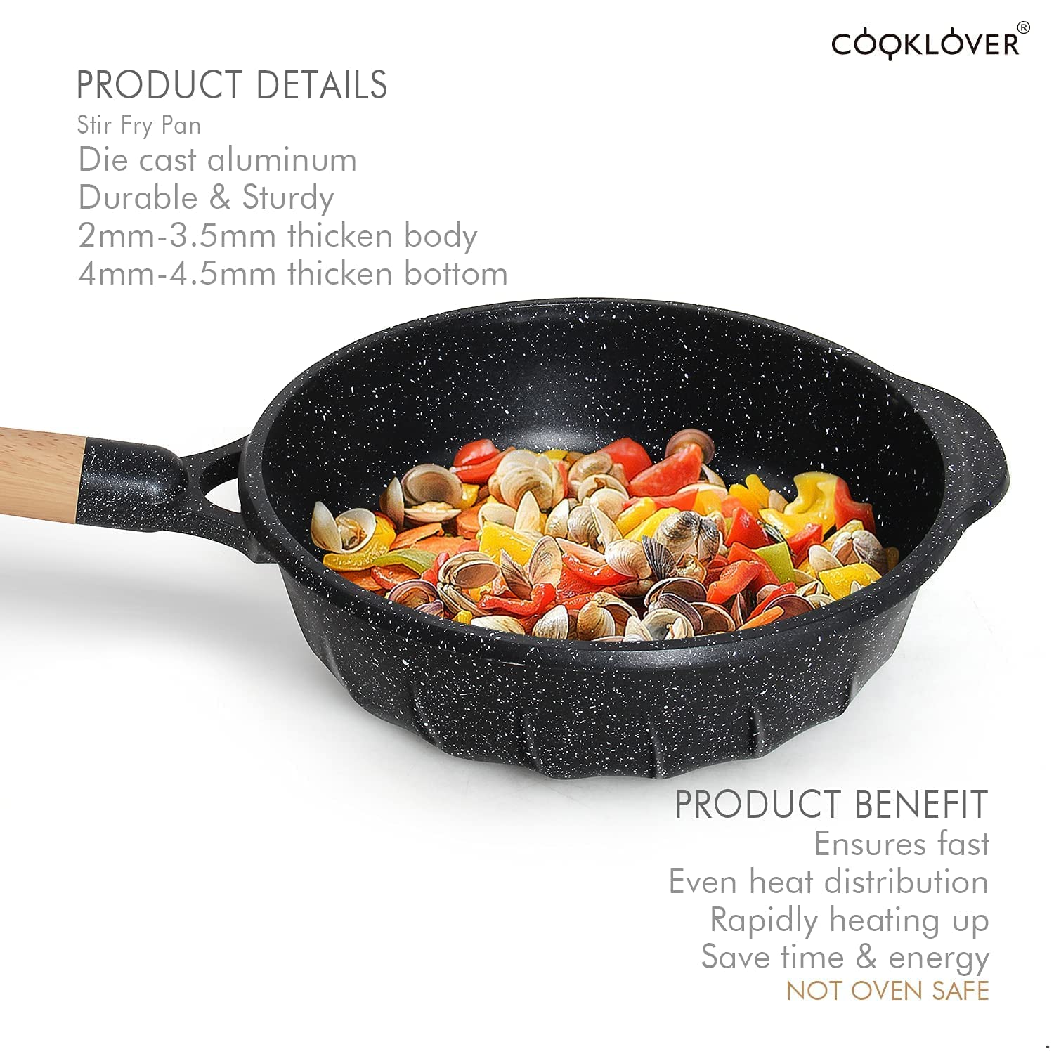 COOKLOVER Nonstick Induction Wok-12.6inch-Black & 11 inch Nonstick Stir Fry Pan with Lid – Black