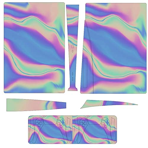 Colorful Fluid Gradient Full Protective Skin Cover Design Wrap Decal Sticker Compatible with PS5 Disk Version Console and Controller