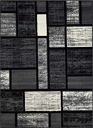 Modern Contemporary Blocks Boxes Design Soft Indoor Area Rug Grey Carpet (7β 8β X 10β 8β)