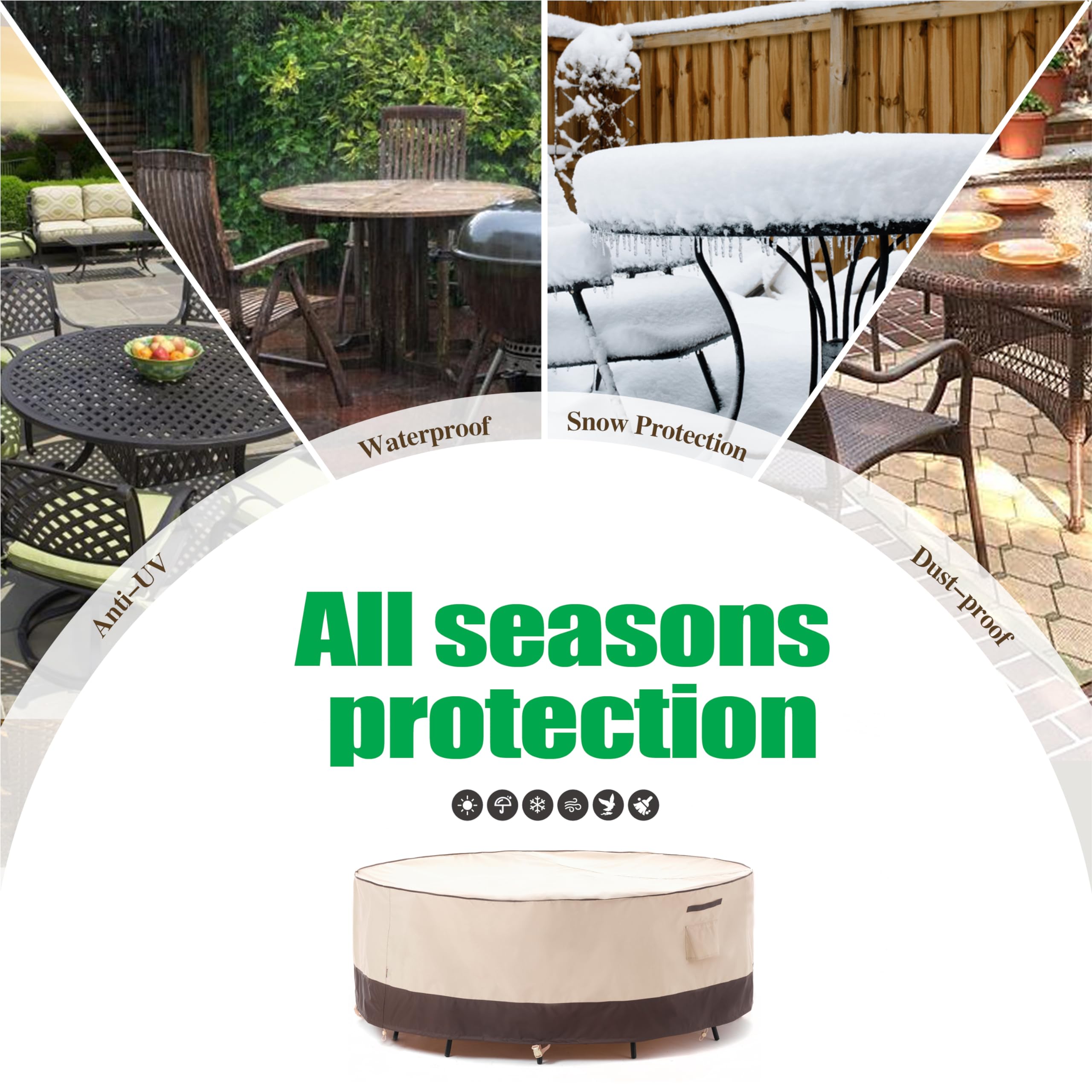 F&J Outdoors Patio Furniture Covers Waterproof Anti-UV Rip-stop Fabric Extra Large Outdoor Furniture Covers, 130" Dia