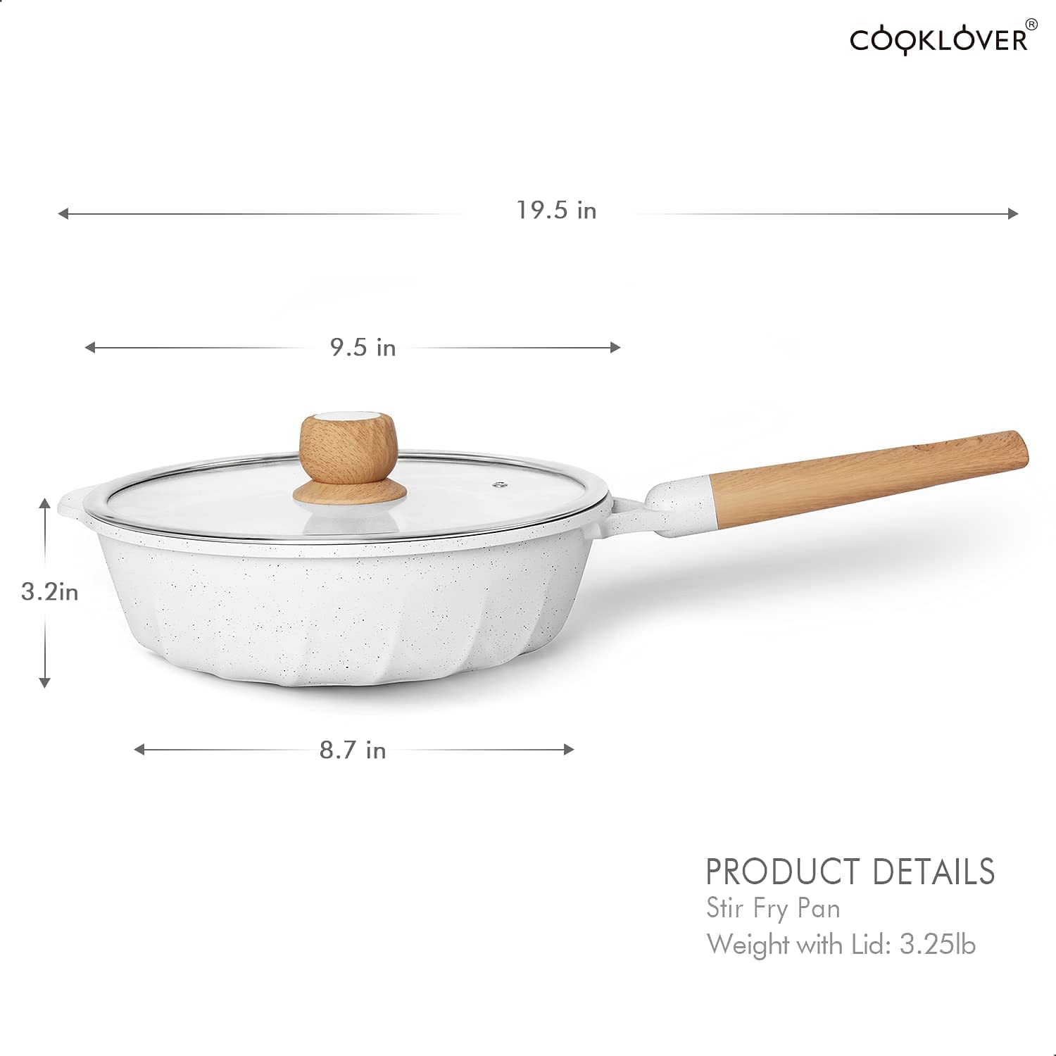 COOKLOVER Nonstick Induction Wok-12.6inch& 9.5 inch Nonstick Stir Fry Pan with Lid β White