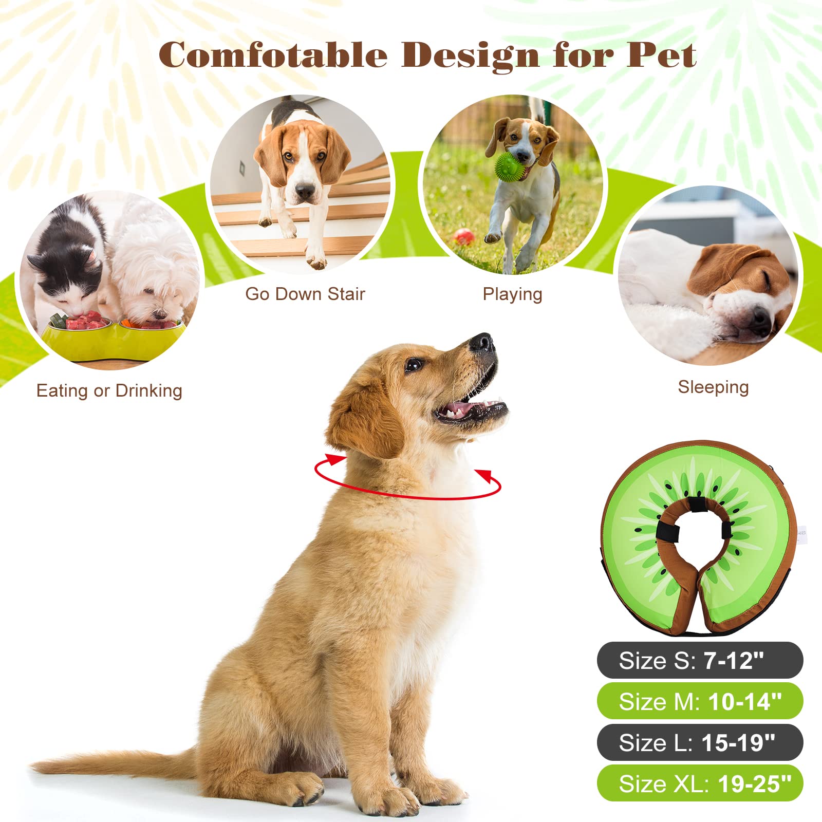 Dog Recovery Collars & Cones, Inflatable Dog Cone Collar, Dog Donut Collar, Adjustable Dog Cone Alternative After Surgery, Soft Dog Cones for Small Dog & Cats, Blow Up Pet E Collar, Soft, Cute