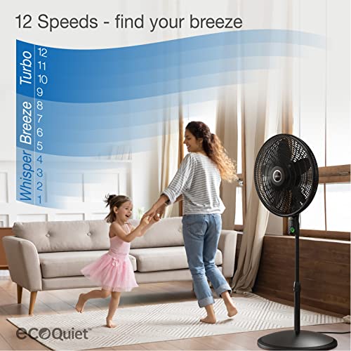 Lasko Oscillating 18-inch EcoQuiet DC Motor 12-Speed Pedestal Fan with Remote Control, Black, S18708, Large