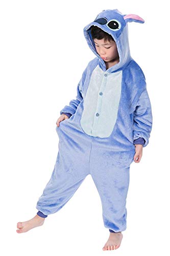 LeaveLive Kids Animal Onesies Halloween Cosplay Costume Pajamas(105#(47-51 inch), kidsblueY)