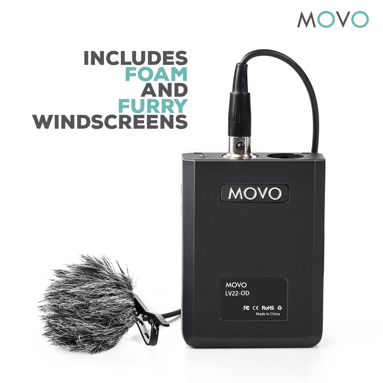 Movo LV22OD XLR Lavalier Omnidirectional Condenser Microphone with Phantom Power Supply Body Pack, 12mm Mic Capsule, Foam and Deadcat Windscreens, Deluxe Case