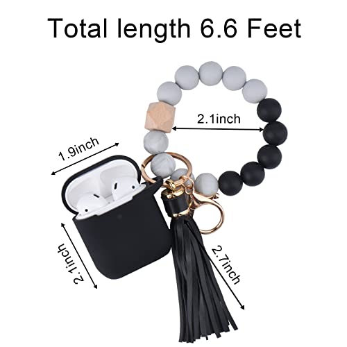 Enbiawit Silicone Airpods Case Cover,Compatible with AirPods 1/2 Case,Silicone Protective Case with Bracelet Keychain(Black)