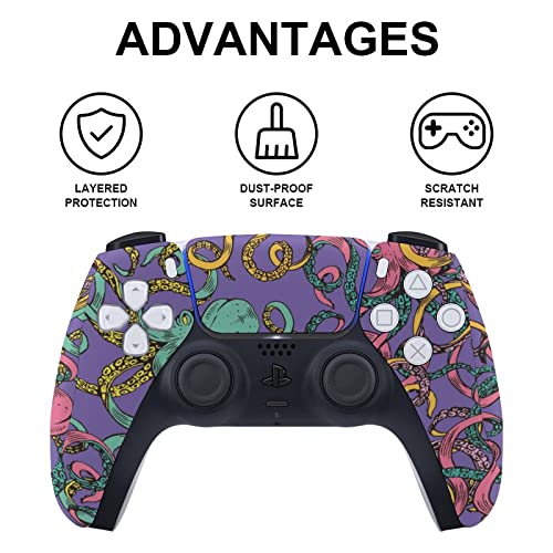 Colorful Octopus Full Protective Skin Cover Design Wrap Decal Sticker Compatible with PS5 Digital Edition Console and Controller