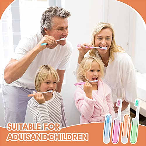 Sibba Toothbrush Covers 4 Pieces Folding Manual Toothbrushes Case Travel Kit Soft Bristles Tooth Brushes Mini Size Portable Brush Coverings Wrapped for Men Women Childrens Toddler