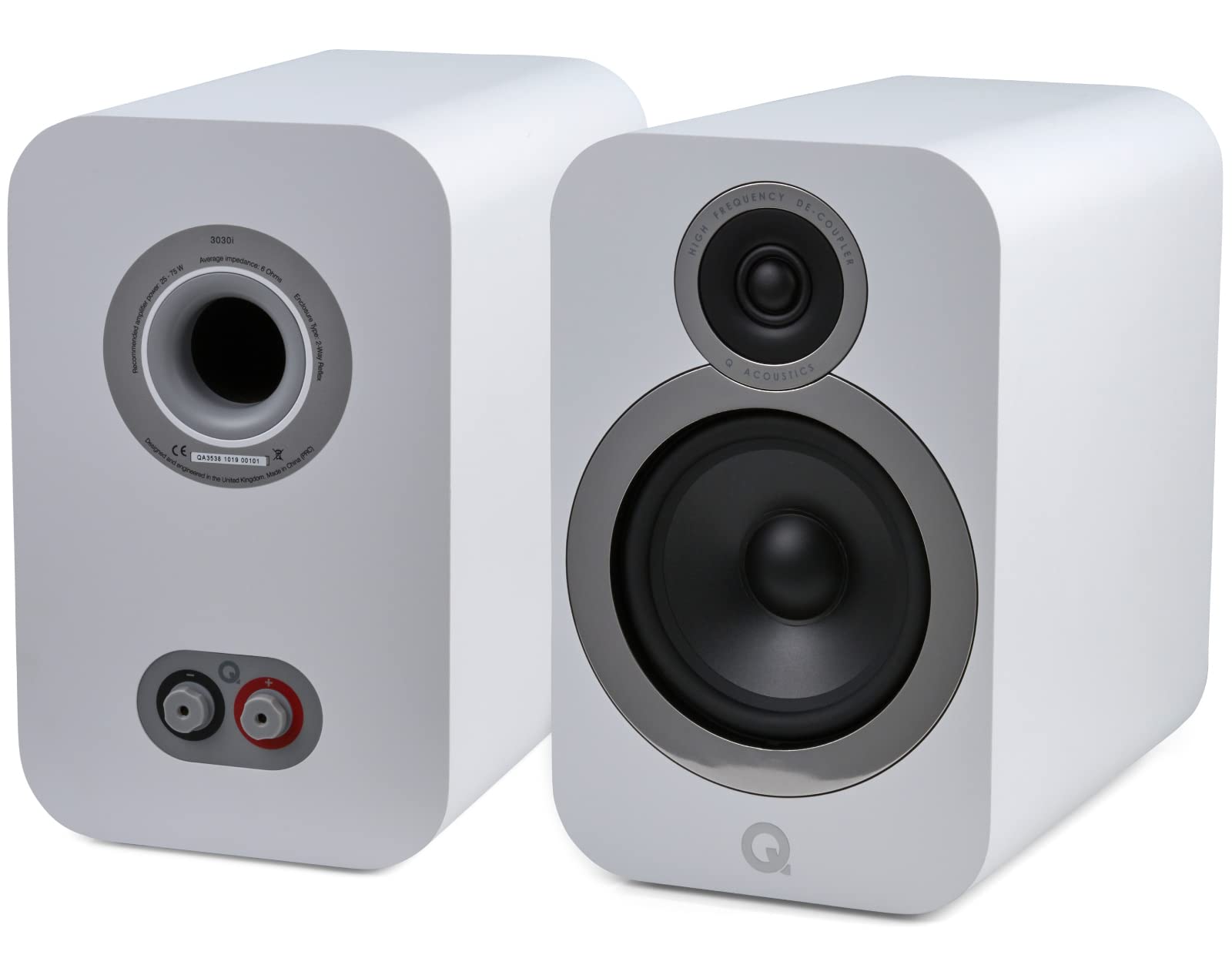 Q Acoustics 3030i Bookshelf Speakers Pair Arctic White - 2-Way Reflex Enclosure Type, 6.5" Bass Driver, 0.9" Tweeter - Stereo Speakers/Passive Speakers for Home Theater Sound System