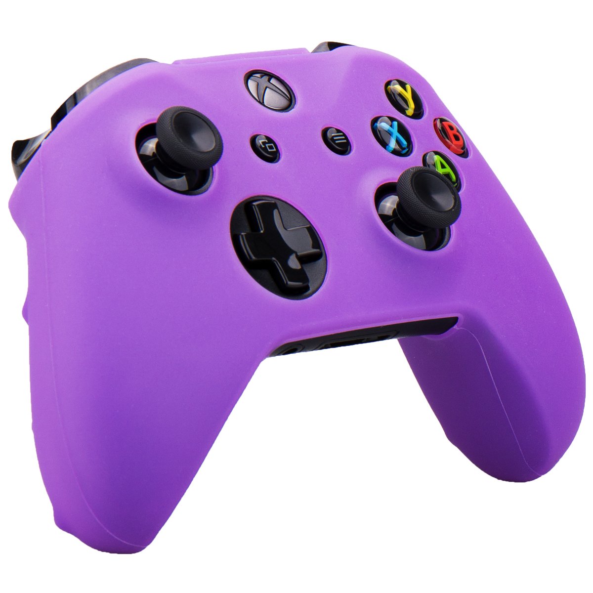 MXRC Silicone Rubber Cover Skin case Anti-Slip Customize for Xbox One/S/X Controller x 4(Green & Orange & Purple & Yellow) + FPS PRO Extra Height Thumb Grips x 8