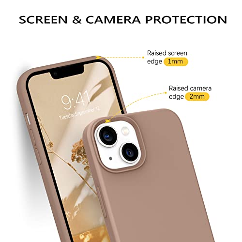 GUAGUA Compatible with iPhone 13 Case 6.1 Inch Liquid Silicone Soft Gel Rubber Slim Thin Microfiber Lining Cushion Texture Cover Shockproof Protective Phone Case for iPhone 13 Khaki