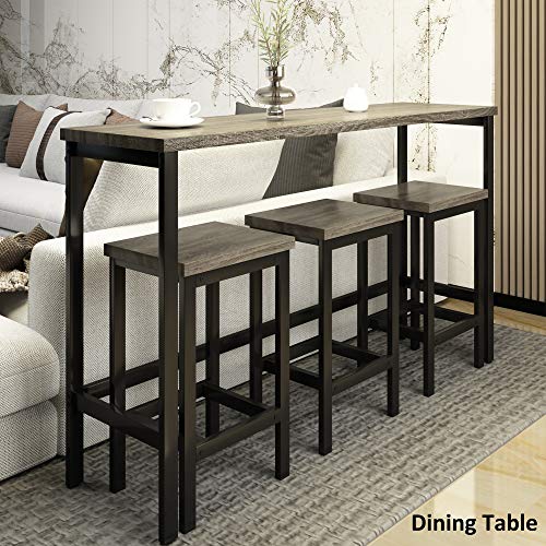 Merax 4 Piece Counter Height Extra Long Dining Pub Kitchen Set with 3 Stools, Bar Side-Table with Footrest, Grey_1
