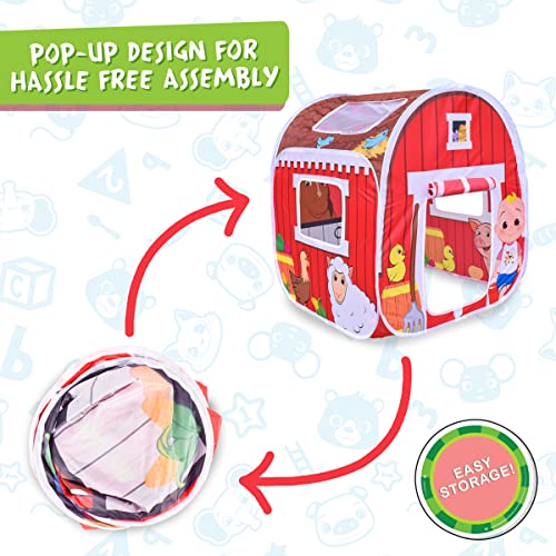 CoComelon Old MacDonald's Musical Barn Pop Up Tent β Easy to Setup Playhouse for Kids | Plays Music, Roll Up Door and Mesh Windows