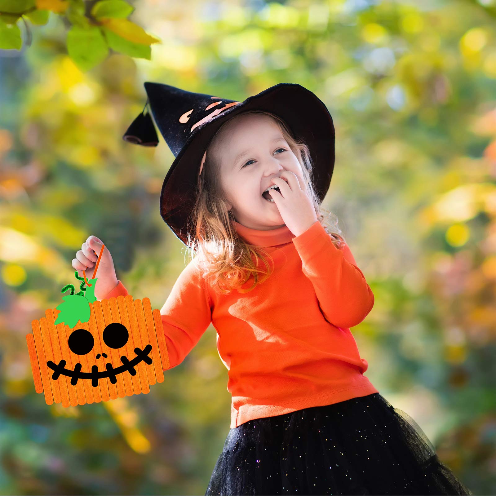 Winlyn 24 Sets Pumpkin Crafts Kits Halloween Crafts Fall Kids Crafts DIY Pumpkin Ornaments Decorations Art Sets Craft Sticks Pumpkin Foam Stickers Arts and Crafts for Kids School Classroom Activity