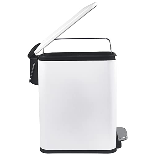 SIDIANBAN Bathroom Trash Can with Lid Soft-Close, Slim Wastebasket with Foot Pedal, 1.3 Gal Garbage Can with Inner Wastebasket for Bedroom, Office, Kitchen, Anti-Fingerprint Matte Finish (White)