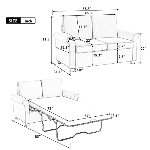 Harper & Bright Designs Pull Out Sofa Bed, Sleeper Sofa Bed with Premium Twin Size Mattress Pad, 2-in-1 Pull Out Couch Bed, Loveseat Sleeper for Living Room, Small Apartment, Beige White