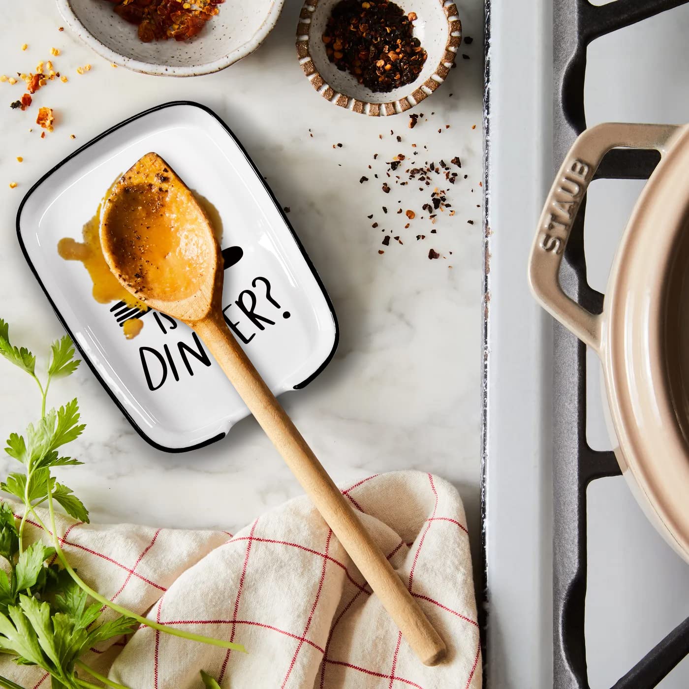 Ceramic Fork Spoon Rest What The Fork Is for Dinner, Functional Kitchenware Spoon Rest for Dinner Party, Dining Table, Kitchen Countertop or Stove Top