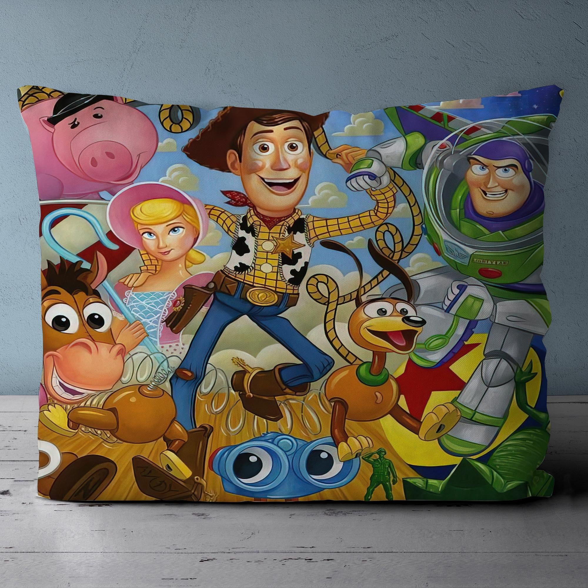 EVURU Toy Buzz Woody Cartoon Duvet Cover Set, 100% Microfiber Bedding Set, Skin-Friendly 3 Piece Comforter Cover Set for a Comfortable Sleep (01,Queen 90x90inch)