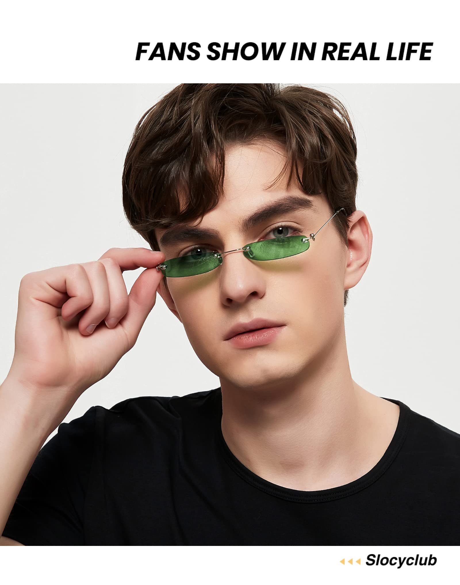 Slocyclub Vintage Rectangle Skinny Sunglasses for Women Men, Retro Small Thin Sunglasses, Rimless Trendy Sunglasses