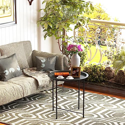 FSTAR Small Round Side End Table, Small Round Nightstand, Portable Folding Metal Accent Table Next to Couches/Sofas, or Against a Wall (Black, 1PCS)