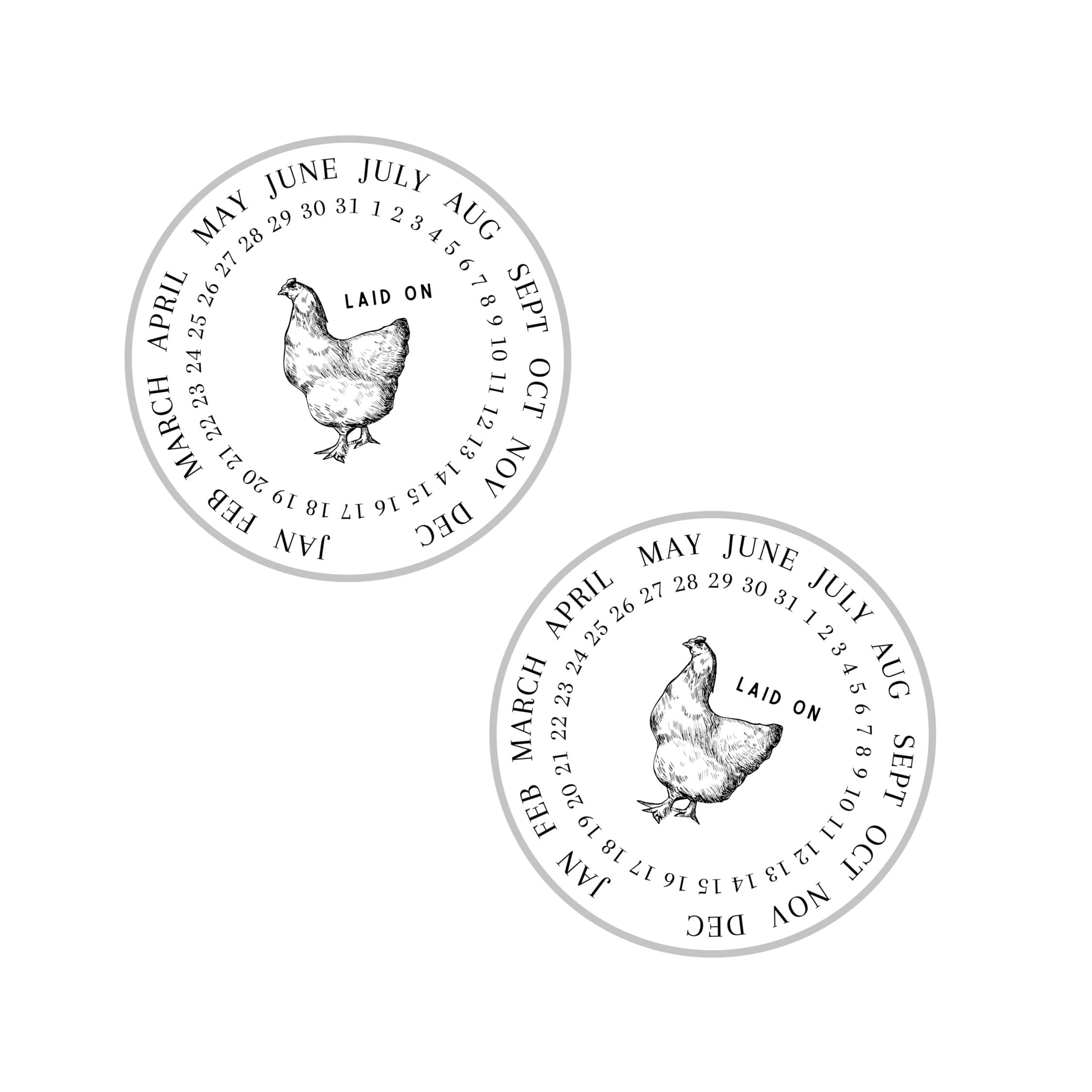 Laid On Date Stickers | 50 Pack | 2" Round Stickers | Farm Fresh Stickers, Egg Carton Stickers, Date Stickers for Fresh Eggs | White and Black with Chicken Design