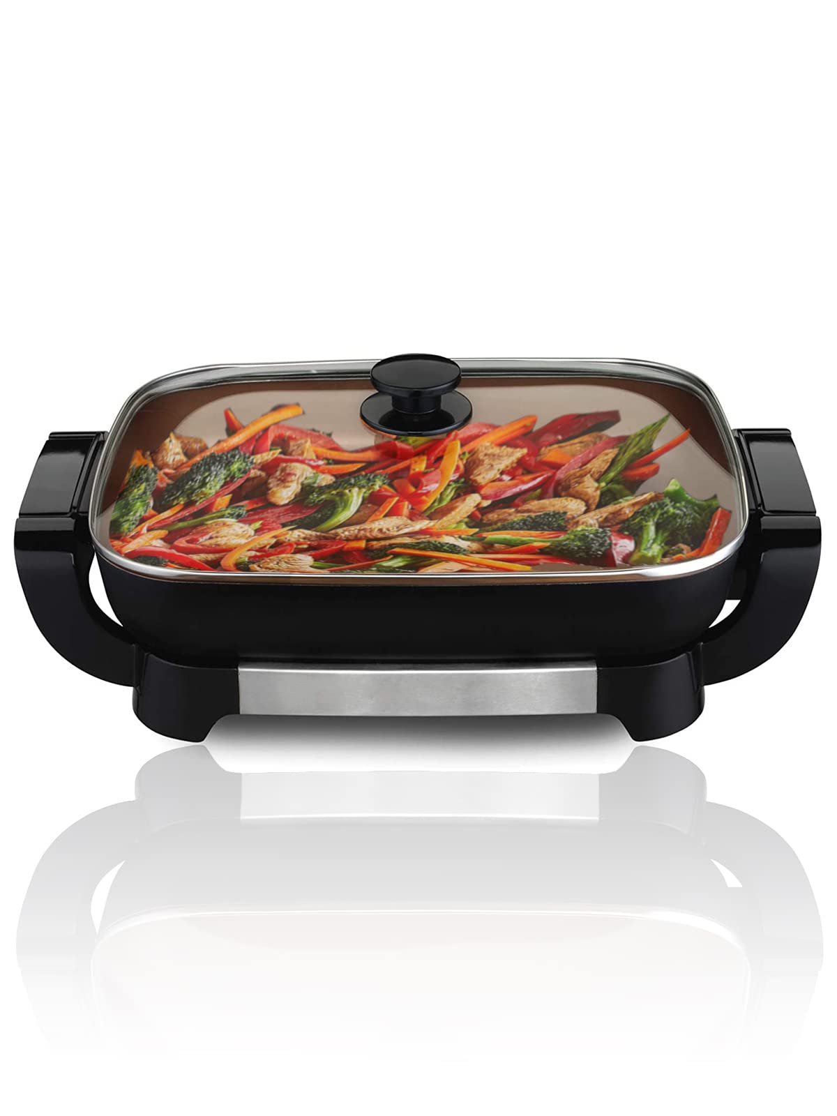 Ceramic Nonstick Electric Skillet with Lids - 12”x15” Removable Pan, Adjustable Temperature & Reversible Design, Nozaya