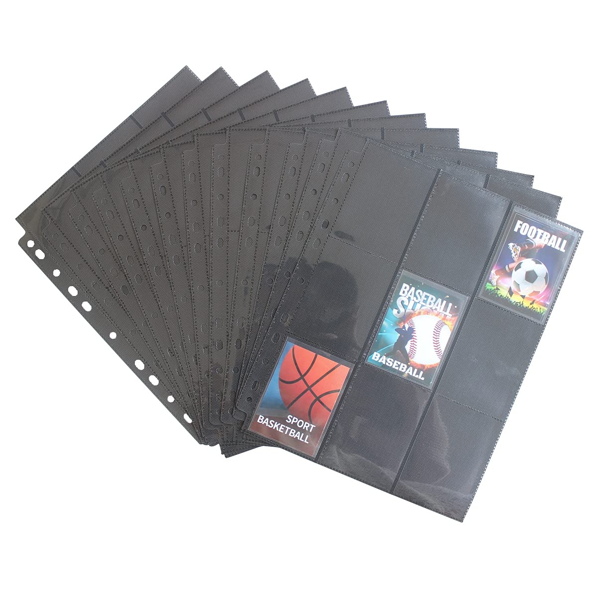 WINTRA 1800 Pockets Trading Card Pages, 9-Pocket Side-Loading Card Sleeves Protectors, Sports Card Collector Album Sheets for Ring Binder(100 Background Pages)