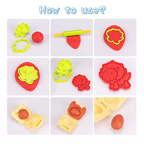 Jaeespon Dough Tools for Kids Play-41 Pieces Dough Play Set Accessories with Fruit Dinosaur Plastic Molds Roller Cutter Scissor, Preschool Arts Toys Kit Gift for Age 2-8 Girls Boys