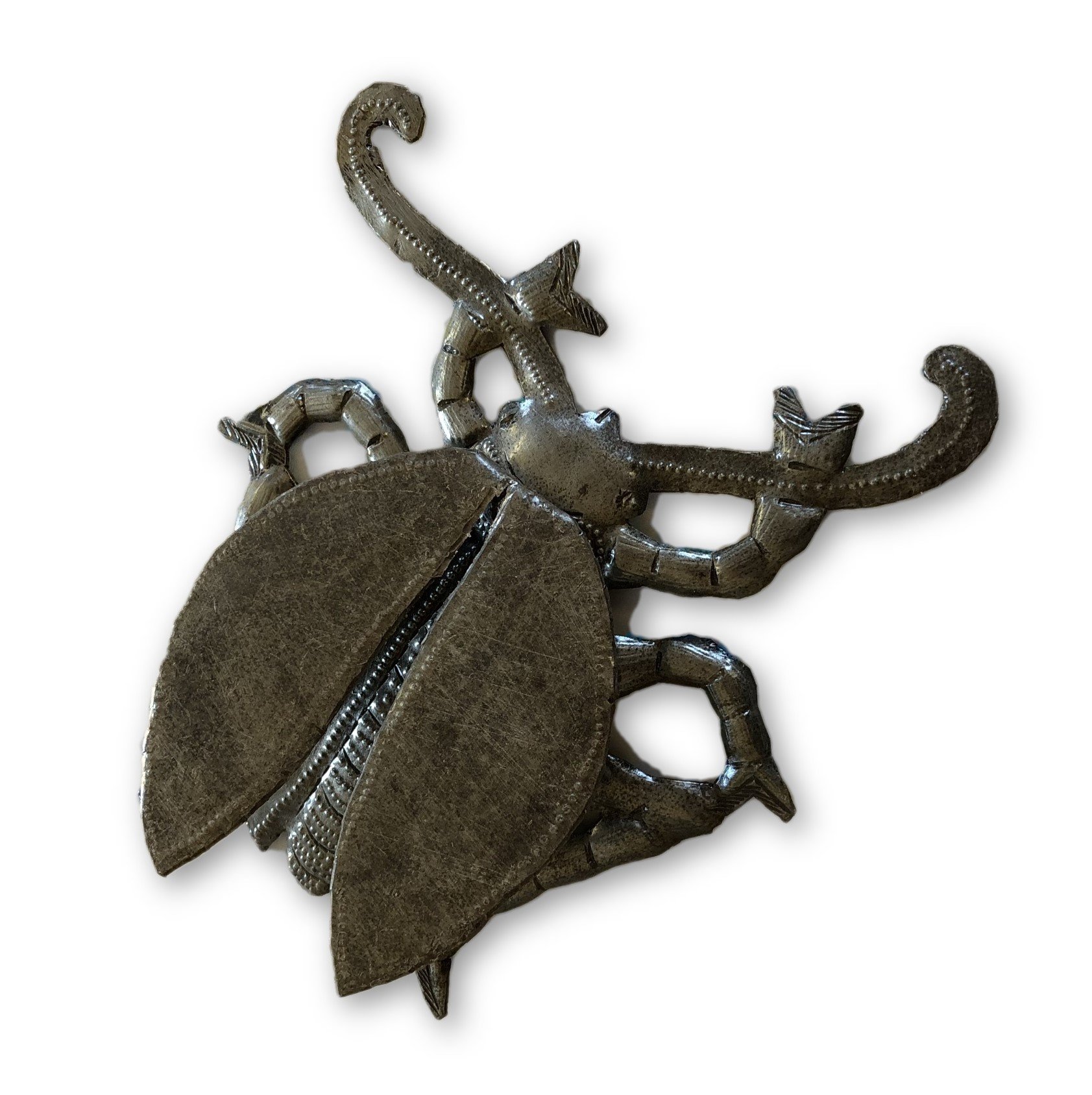 Metal Garden Beetle, Indoor and Outdoor Bugs, Handmade in Haiti, Backyard Fence Decor 5.5 in. x 6 in.