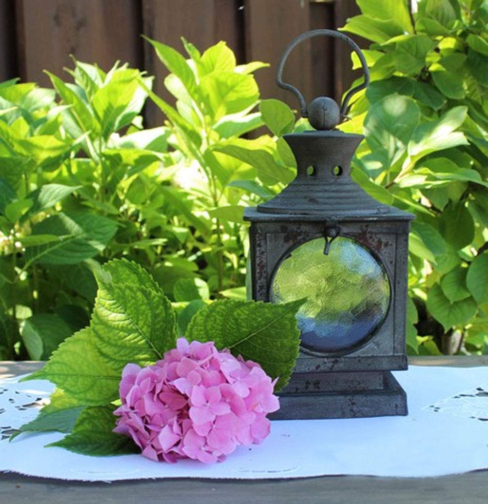 Metal Square Hanging Candle Lantern for Home Living Room Outdoor Outside Garden Yard Patio, Curved Glass Insert