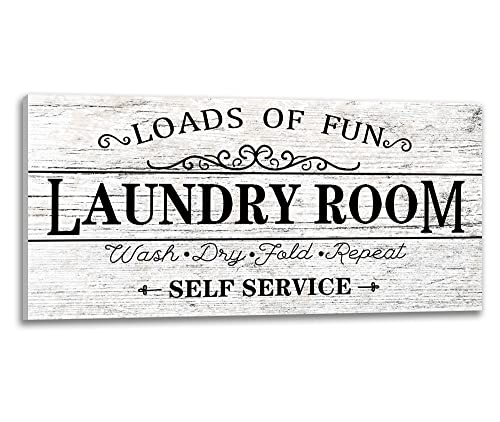 Laundry Room Wall Art Laundry Sign Laundry Wall Decor | Wash Dry Fold Repeat | Retro Laundry Room Decor Black Quote Art Prints Wood Background Home Living Room Decorations Framed 24X12 Inch