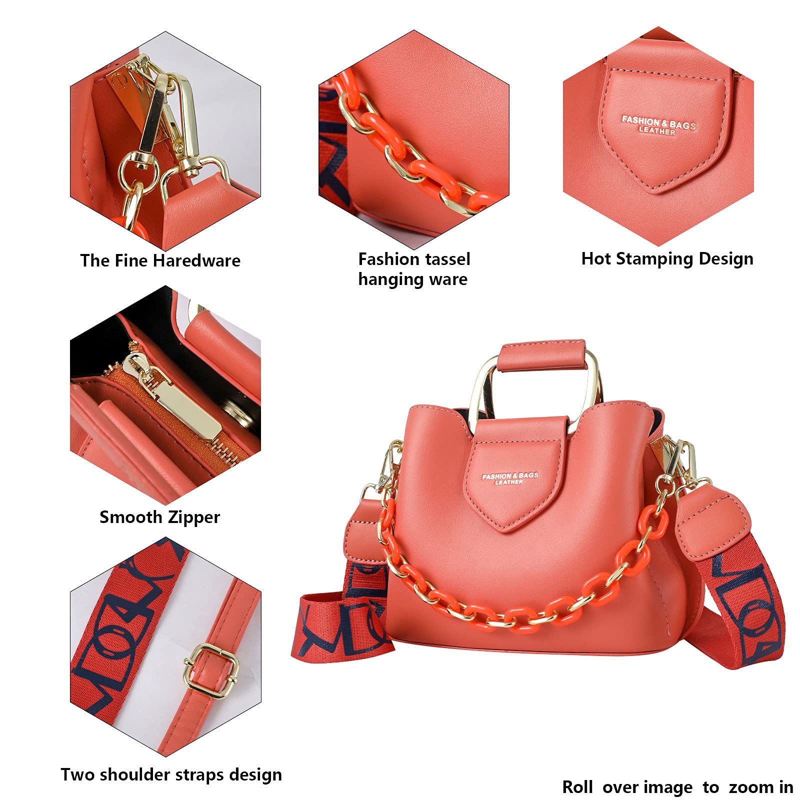 Qiayime women's Fashion shoulder handbags purses PU Leather Top Handle satchel Tote Crossbody Bag (Orange)