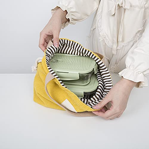 CHERSE Corduroy Lunch Bag for Women Lunch Box Aesthetic Lunch Bag Drawstring Cute Hand Bag Pastel Supplies (Drawstring Green)