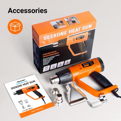 SEEKONE Heat Gun 1800W Heavy Duty Fast Heat Hot Air Gun Kit with 752℉&1112℉(400℃-600℃) Dual-Temperature Settings and 4 Nozzles with Overload Protection for Crafts, Shrinking PVC, Stripping Paint