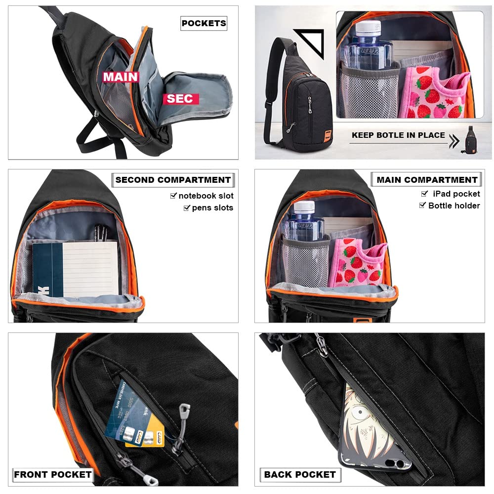 Peicees Small Sling Backpack Waterproof Unisex Shoulder Bag Chest Crossbody Daypack