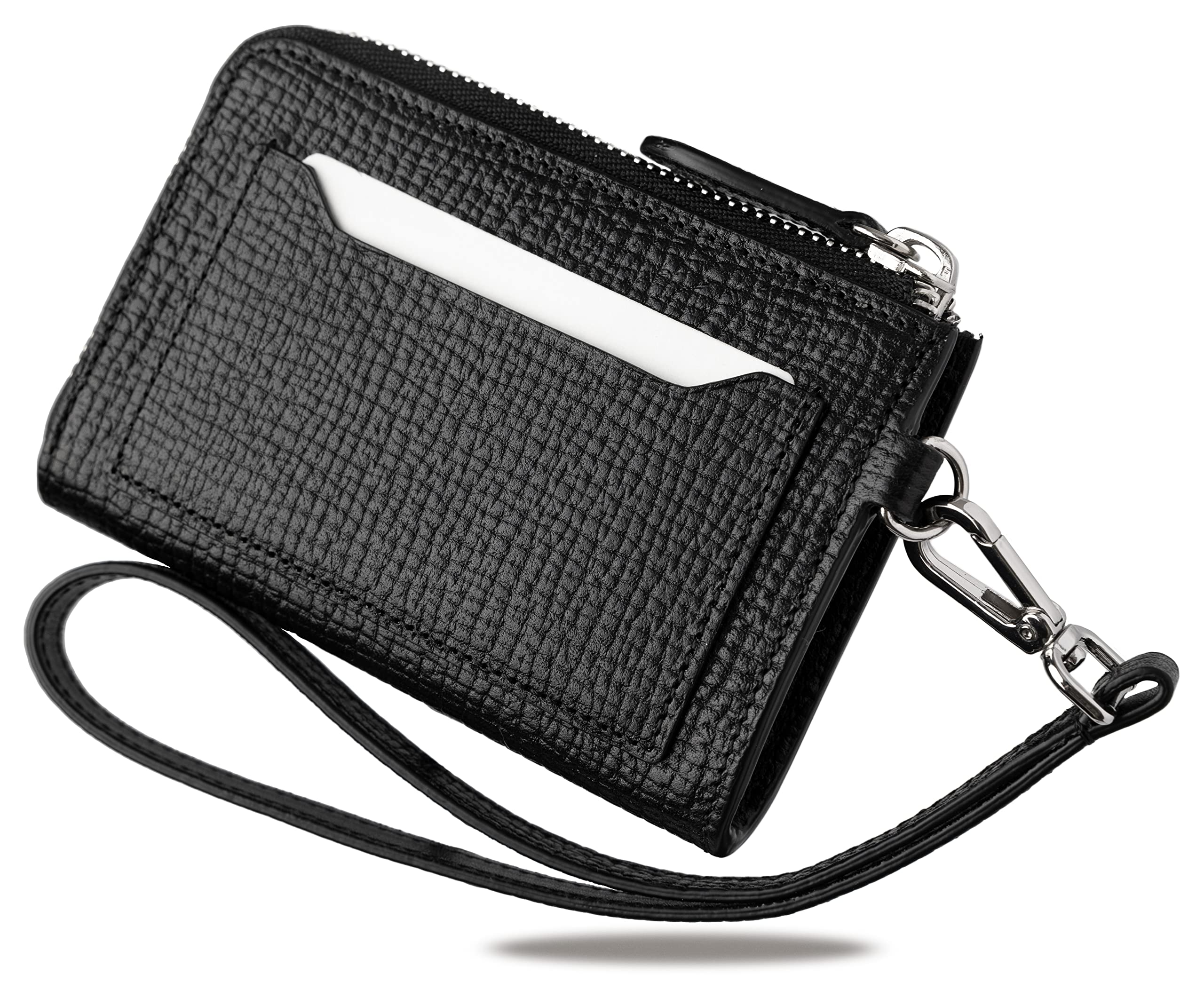 WOLFselection Genuine Leather Wallet with Wrist Lanyard for Men Women - Key and Credit Card Holder Wallets - Zip Wallet for Cash Notes ID Driver's License