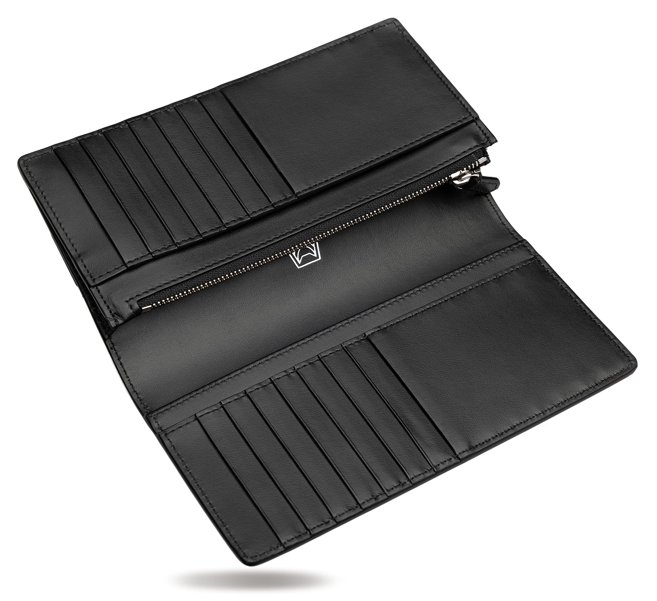 WOLFselection Genuine Leather Long Wallet - Rugged Bifold Mens Wallets with Inner Zip Slot for Key and Coins - Big Capacity for Credit Cards ID Driver's License and Notes