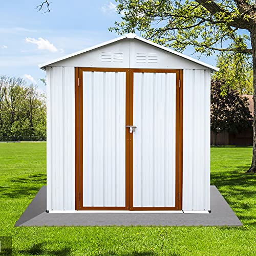 Morhome 6 x 4 FT Outdoor Storage Shed, Metal Garden Tool Shed, Outside Sheds & Outdoor Storage Galvanized Steel with Lockable Door for Backyard, Patio, Lawn, Brown