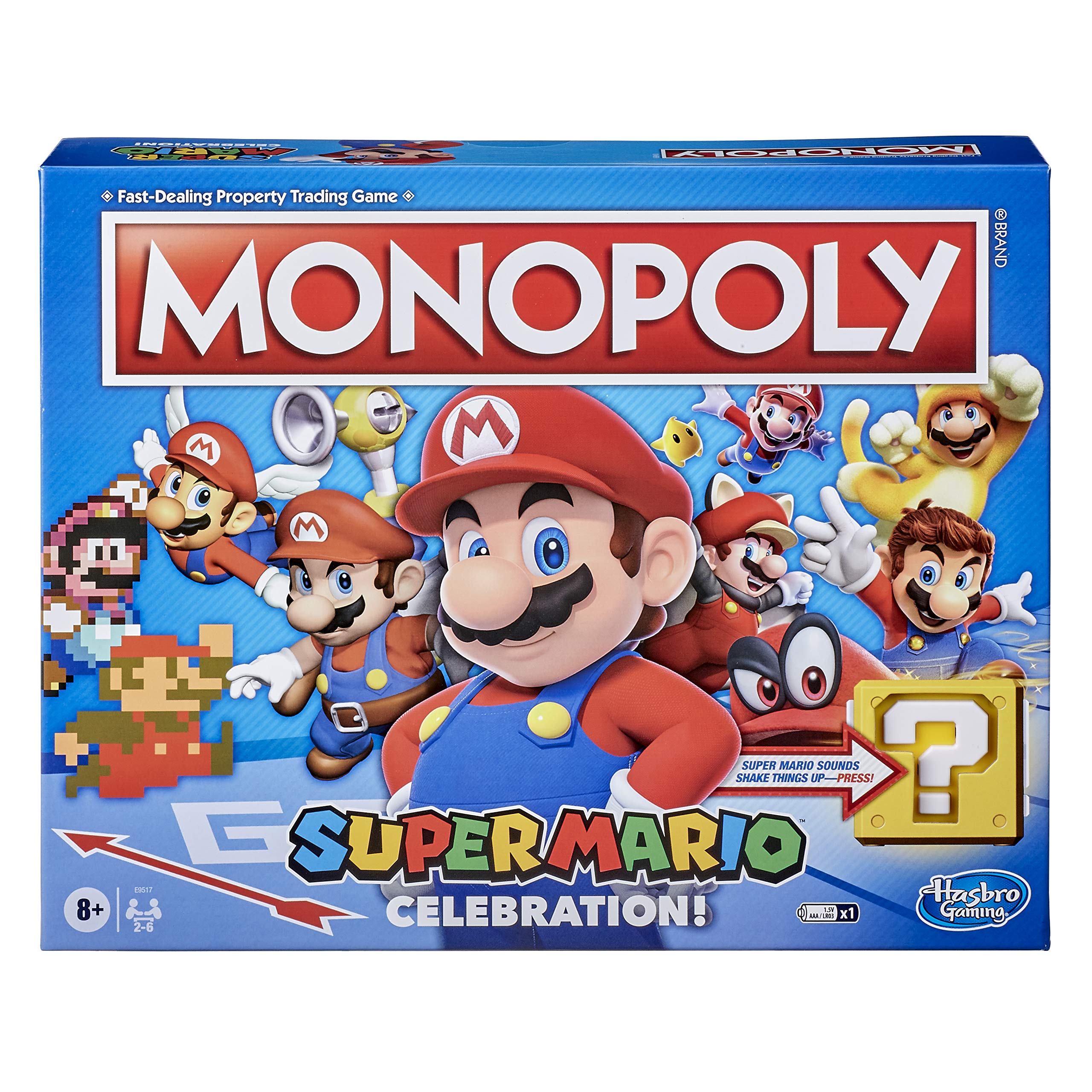Monopoly Super Mario Celebration Edition Board Game for Super Mario Fans for 4 Players Ages 8 and Up, with Video Game Sound Effects