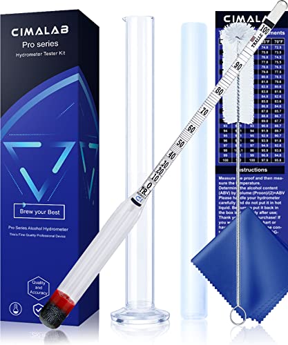 Cimalab Hydrometer Alcohol Meter Test Kit, Hydrometer Alcohol 0-200 Proof & 0-100 Tralle with Hydrometer Test Jar, Alcohol Proof Tester for Liquor, Moonshine, Proofing Distilled