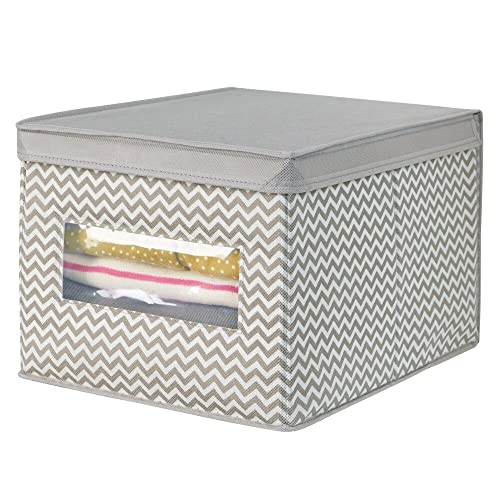 MetroDecor mDesign Fabric Closet Storage Organizer Box with Lid for Clothing, Shoes, Handbags, Jeans - Large, Taupe/Natural