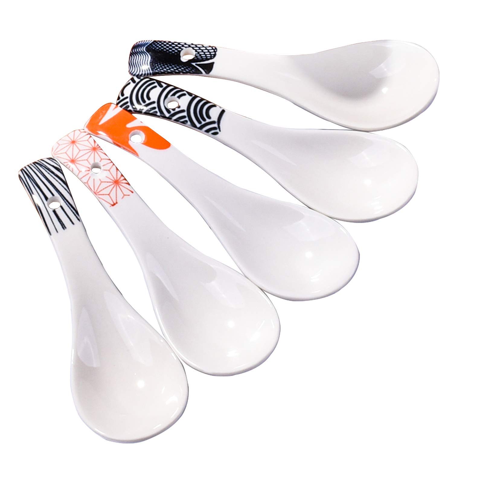 Ceramic Soup Spoon Set of 5 Serving for Soup, Porridge, Cereal, Snacks, Ice Cream