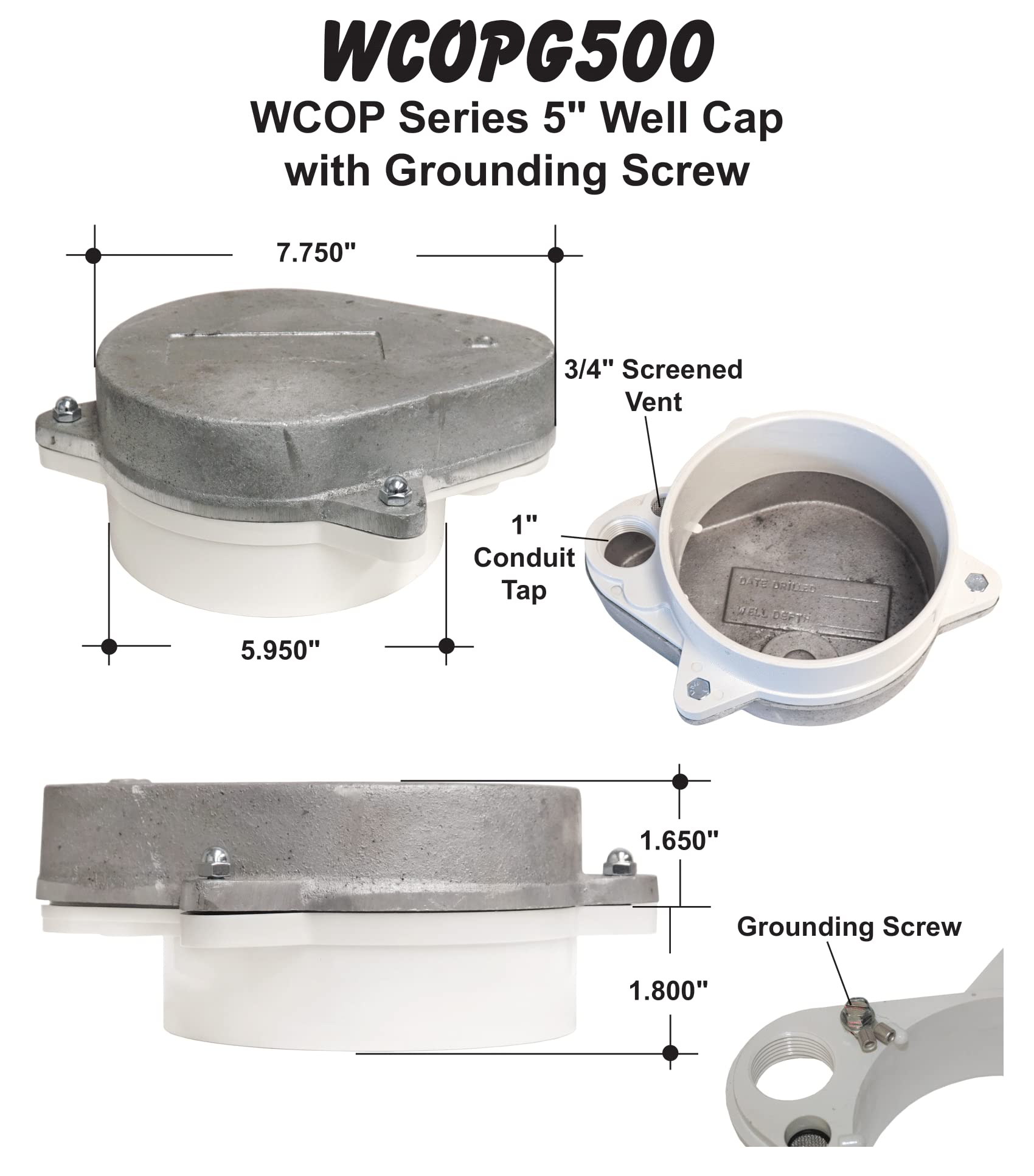 Merrill MFG 5" Watertight Sanitary Aluminum, ABS well cap, Seal