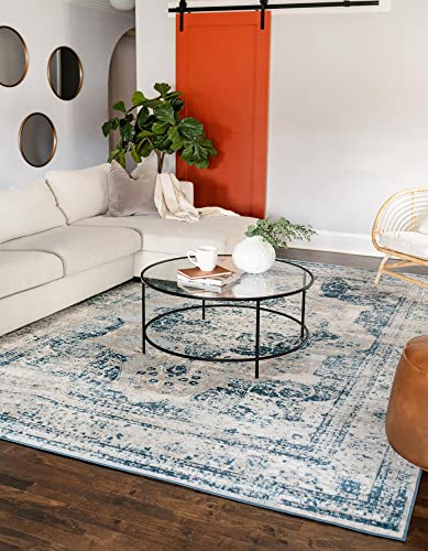 Rugs.com Monte Carlo Collection Rug – 5' x 8' Blue Medium Rug Perfect for Living Rooms, Large Dining Rooms, Open Floorplans