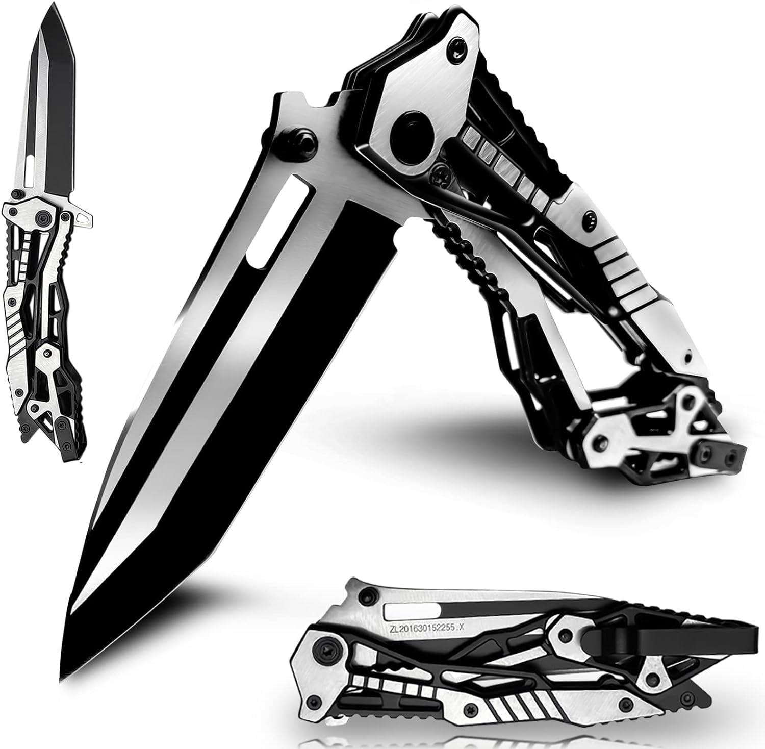 CIZPIROK 8.3 Inch Mechanical Style Folding Knife Cool Pocket Knife with Clip - Kinematic Pivot Action Tactical EDC Folding Knives for Outdoor Survival, Camping, Hiking, Hunting, Gifts for Men, Dad