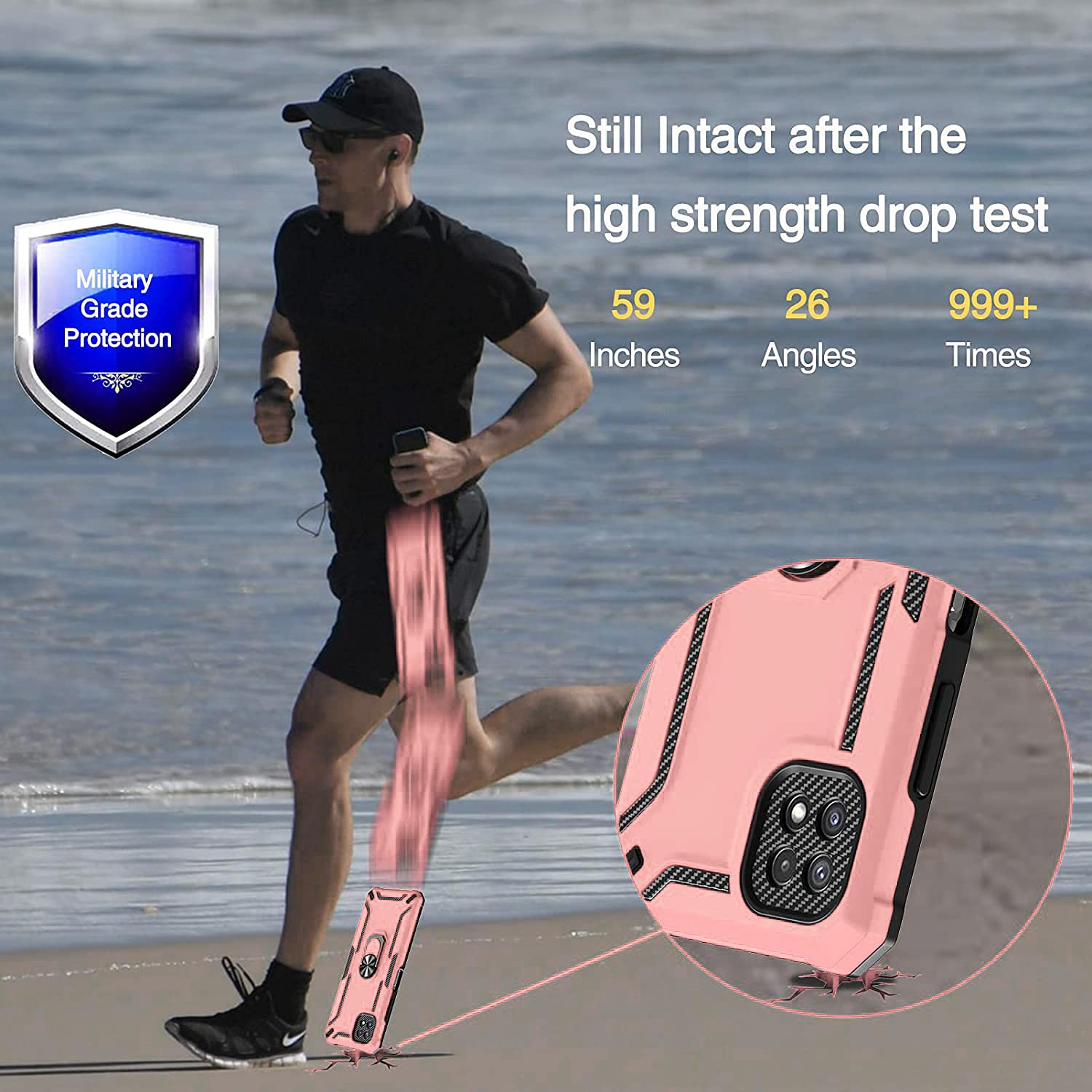 BestAlice for ZTE Avid 579 / ZTE Blade A3 2020 Case with Tempered Glass Screen Protector, Hybrid Heavy Duty Protection Shockproof Defender Kickstand Armor Case Cover,Rose Gold