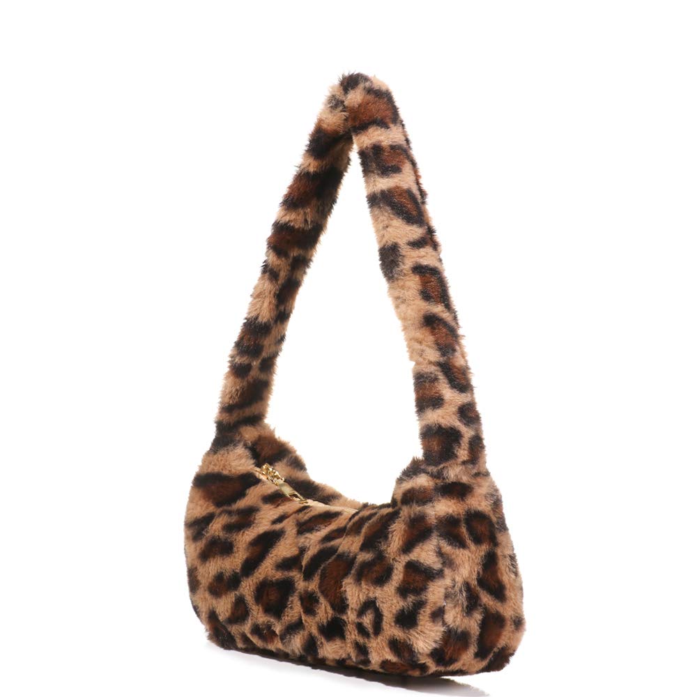 Cofordos Women Cute Soft Plush Leopard Print Clutch Handbag Shoulder Bag Crossbody Purse(leopard)