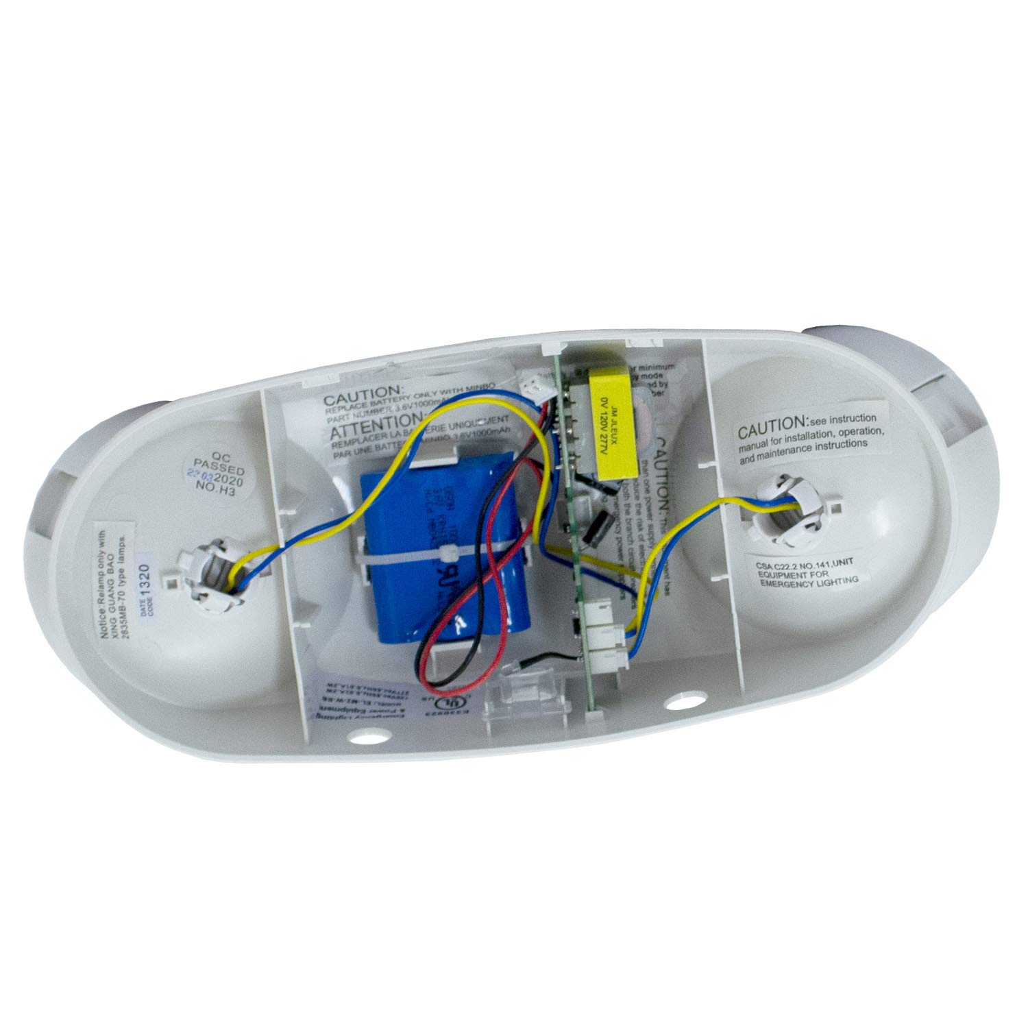 LFI Lights | Bright Oval Emergency Light | White Housing | Two LED Adjustable Round Heads | Hardwired with Battery Backup | UL Listed | (1 Pack) | EL-M2