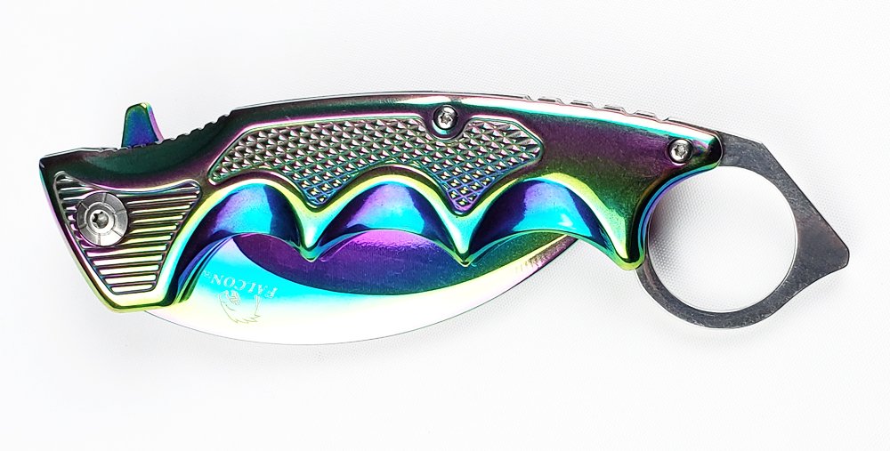 Full Metal CSGO Karambit Claw Folding Pocket Knife, Tactical Knife. For Gift, Collection, EDC (RAINBOW)